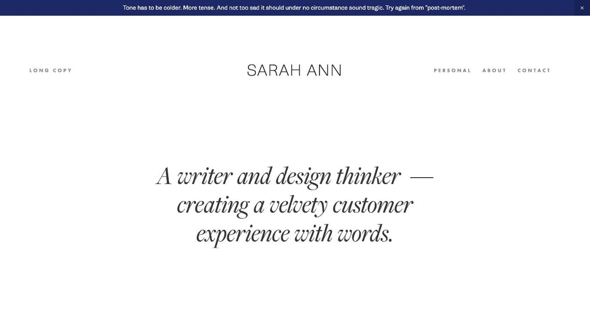 Sarah Ann - Writer Portfolio Inspiration